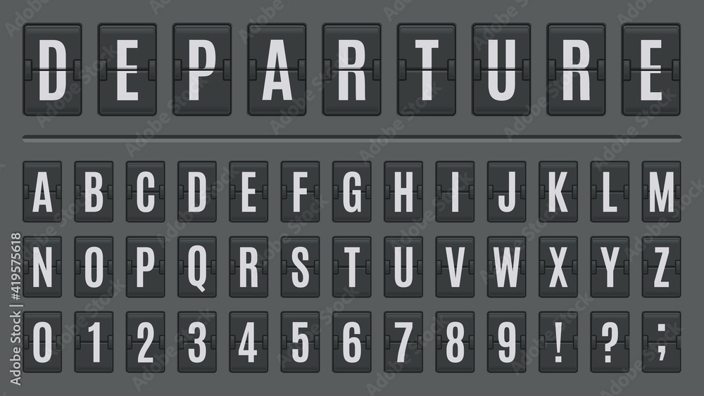 Airport flip board alphabet. Scoreboard lettering font, ABC on airport ...