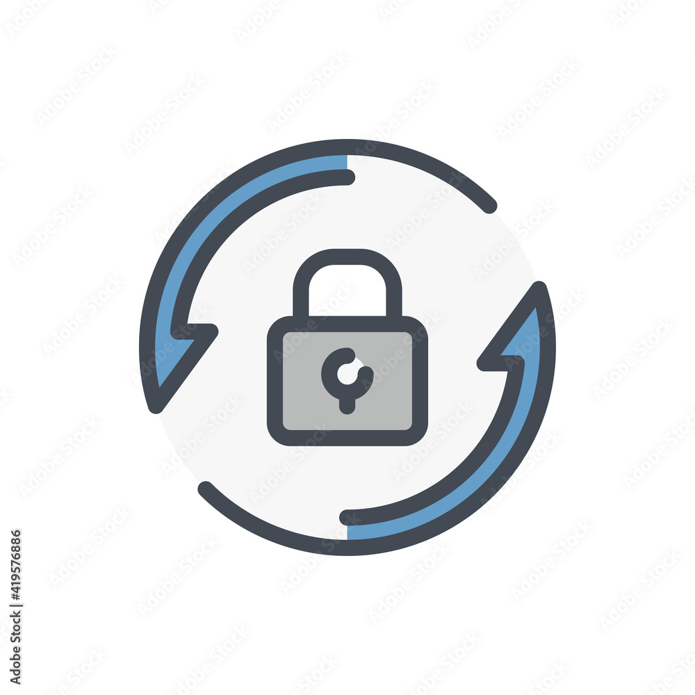 Change and reset password color line icon. Rotating arrows with lock ...