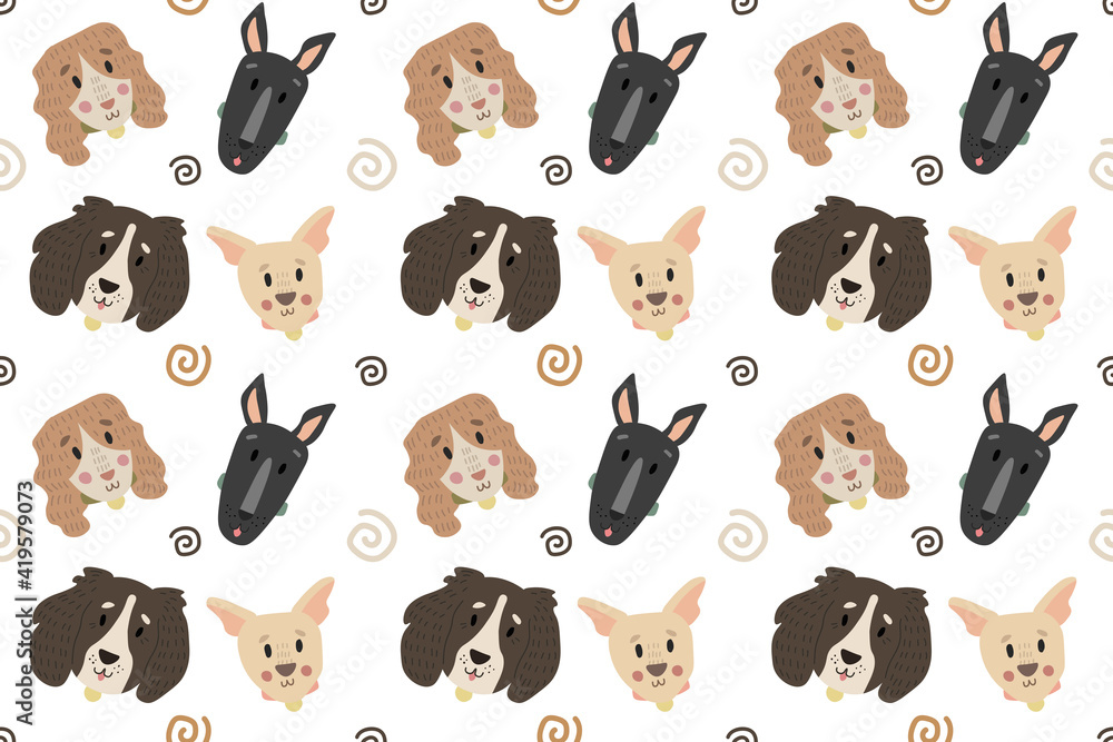 Dog pattern of different breeds of puppy. Cute baby decoration of cute ...