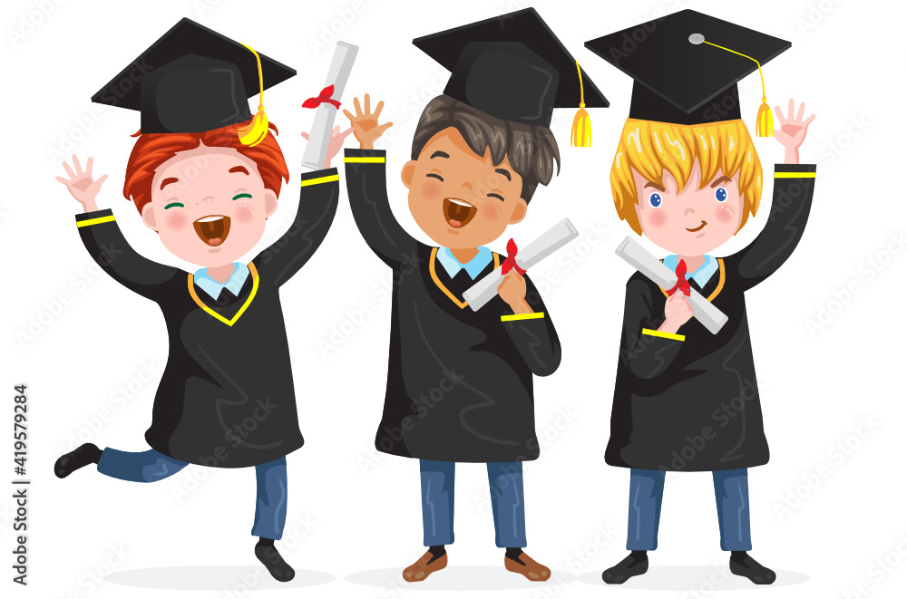 Graduating Boys group. Full body. Graduation Boys is jumping. Child ...