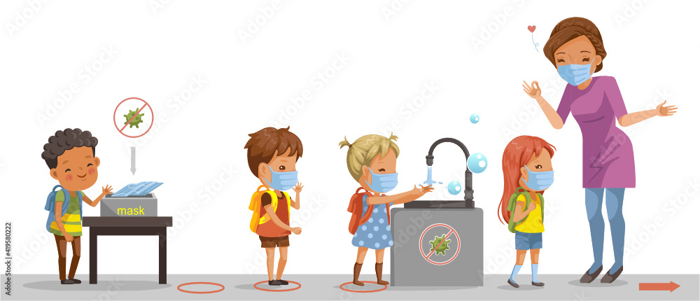 Handwashing and wearing masks. Prevent the flu or covid-19 for kids in ...
