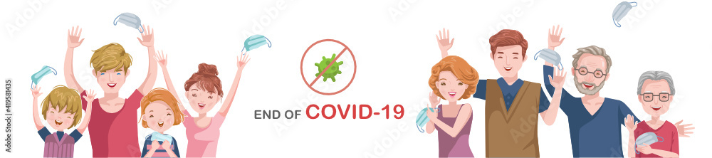 European family. Gestures very happy. Cheers! remove midical mask ...