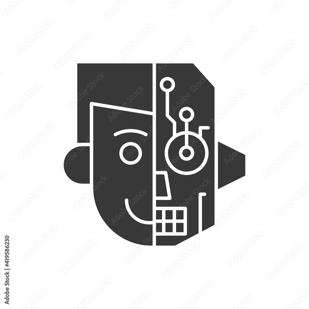 Half human half robot face icon. Robotics symbol modern, simple, vector ...