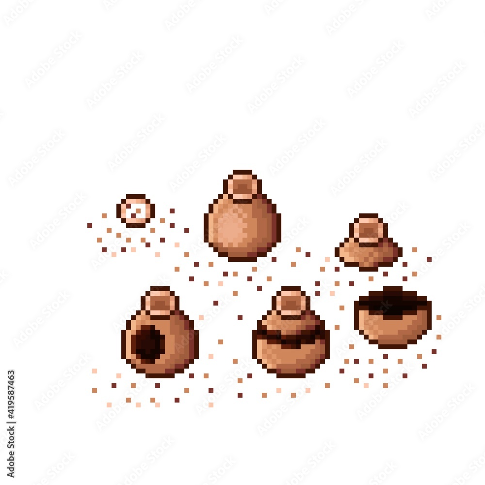 Clay shaker pixel art. Jar, vase. Vector illustration. Broken clay vase ...