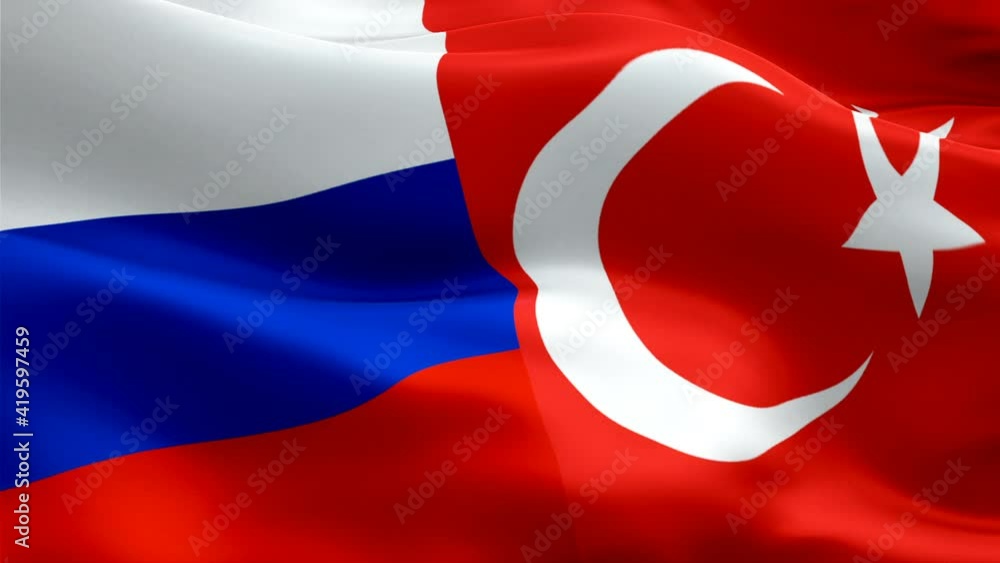 Turkey and Russia flag. Closeup 1080p Full HD 1920X1080 footage video ...