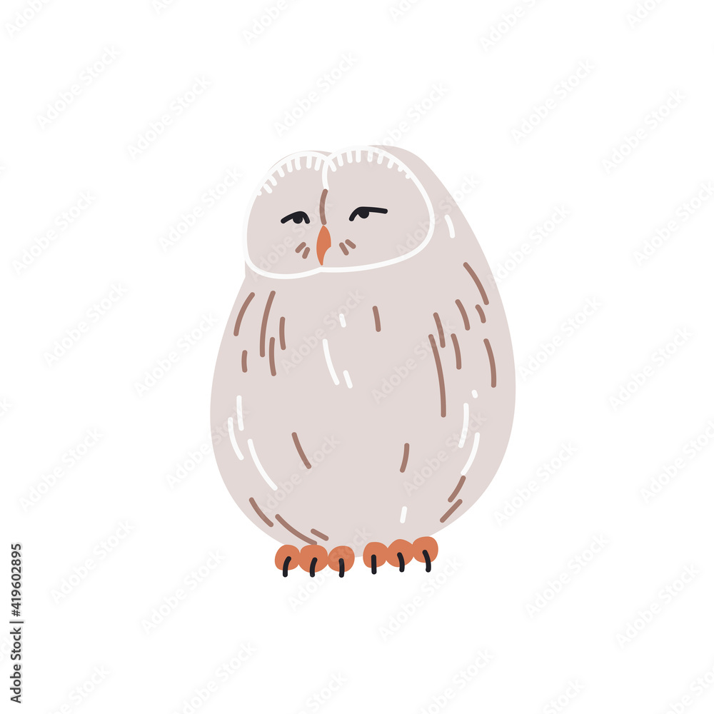 Ezo Fukuro Japanese owl isolated vector illustration. Cute Ural Owl ...