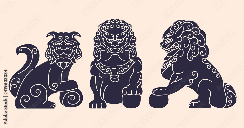 Japanese dog ancient statue flat cartoon illustration. Guardian animal ...