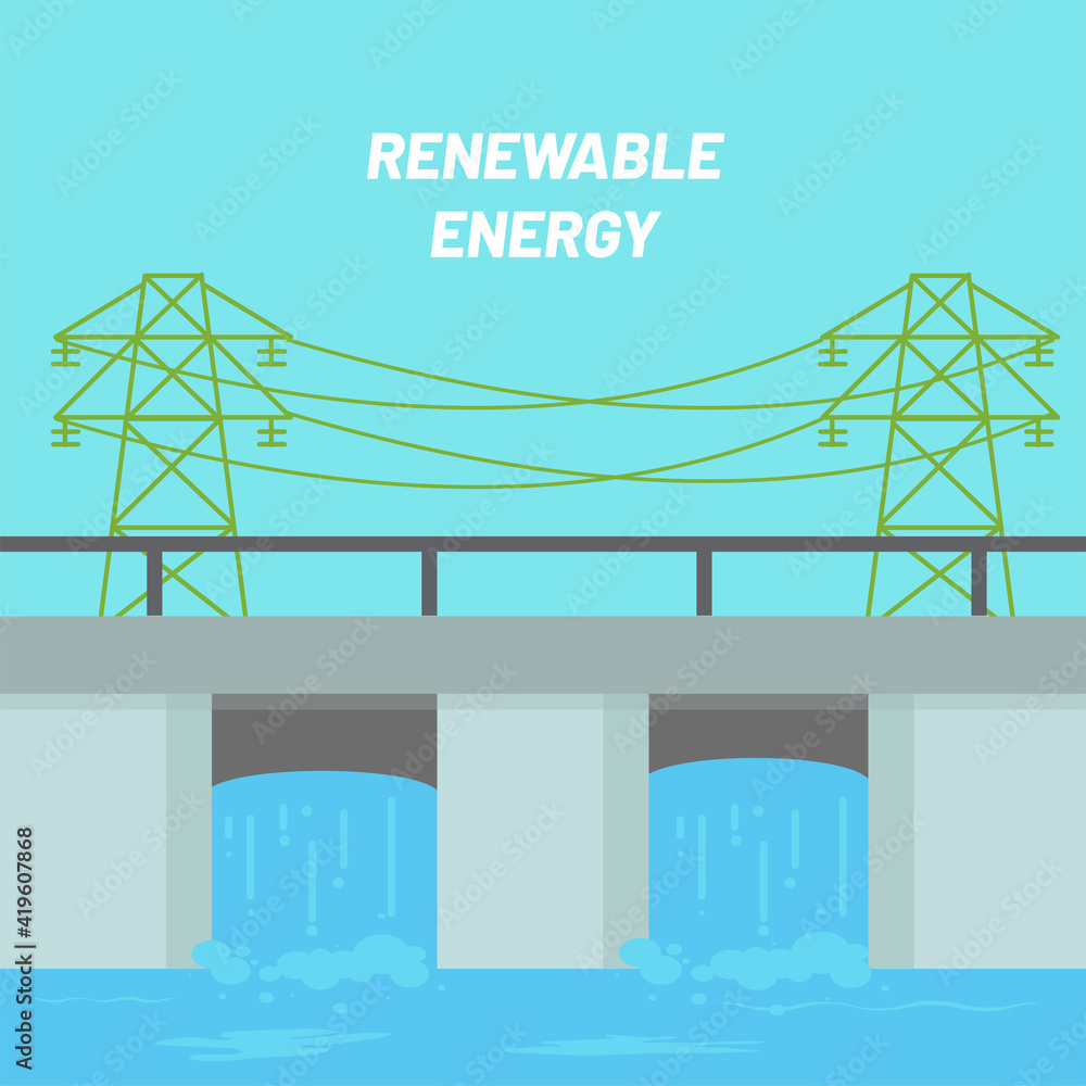 Renewable Energy Poster Design With Transmission Towers Over Bridge On ...