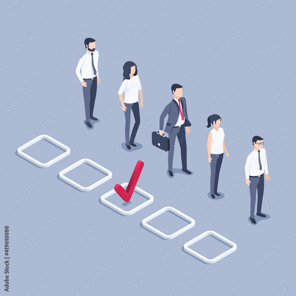 isometric vector illustration on gray background, men and women in ...