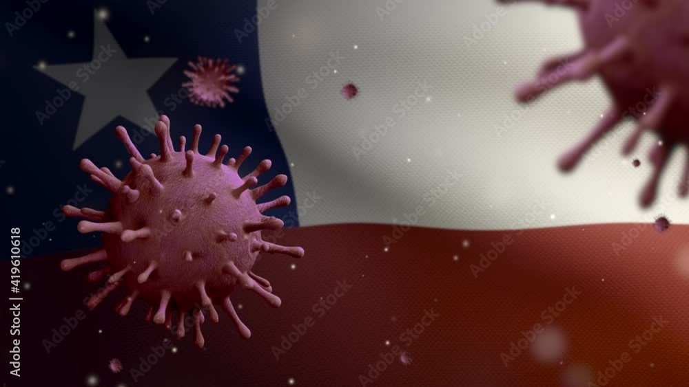 3D illustration Chilean flag waving and Coronavirus 2019 nCov concept ...