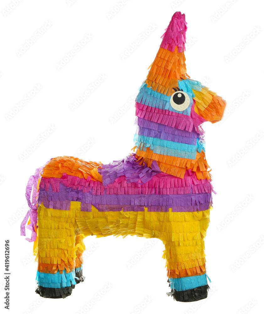 Bright colorful donkey pinata isolated on white Stock Photo | Adobe Stock