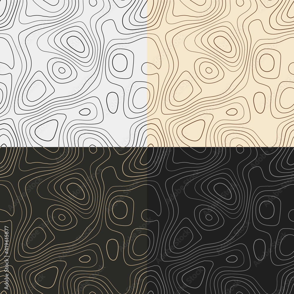 Topography patterns. Seamless elevation map tiles. Captivating isoline ...