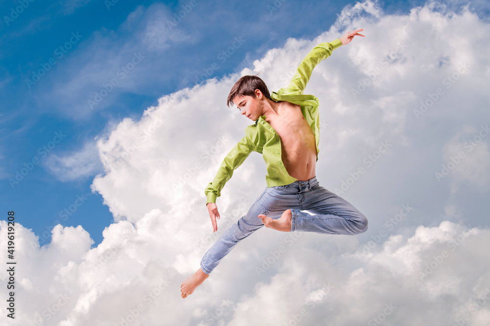 Ballet dancer teen boy jumping on white background, isolate Stock Photo ...