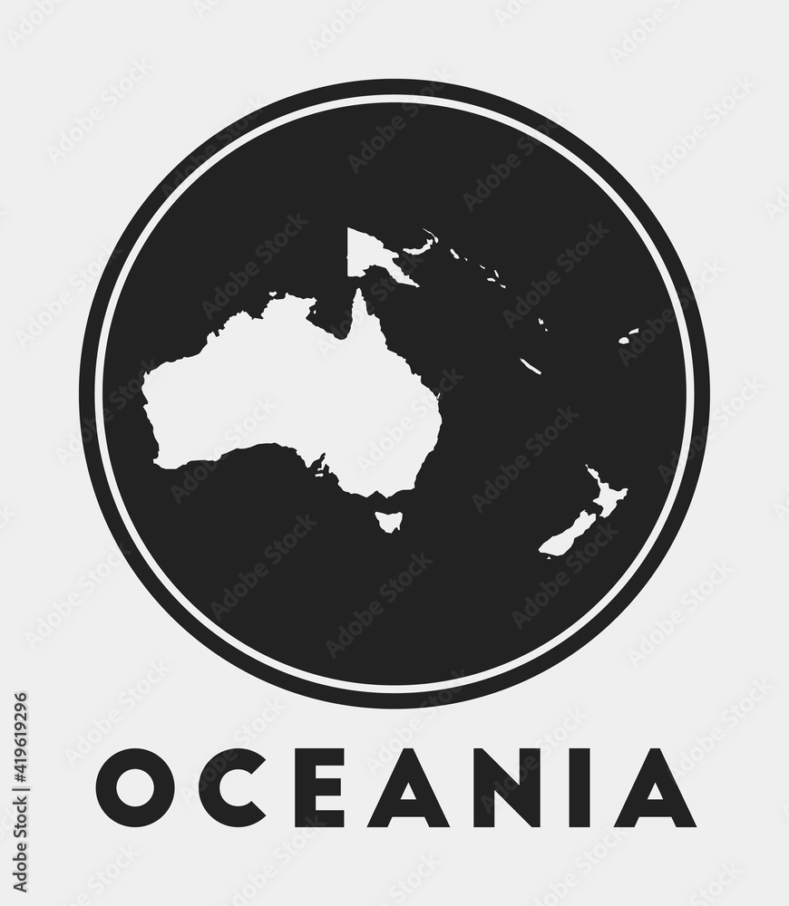 Oceania icon. Round logo with continent map and title. Stylish Oceania ...