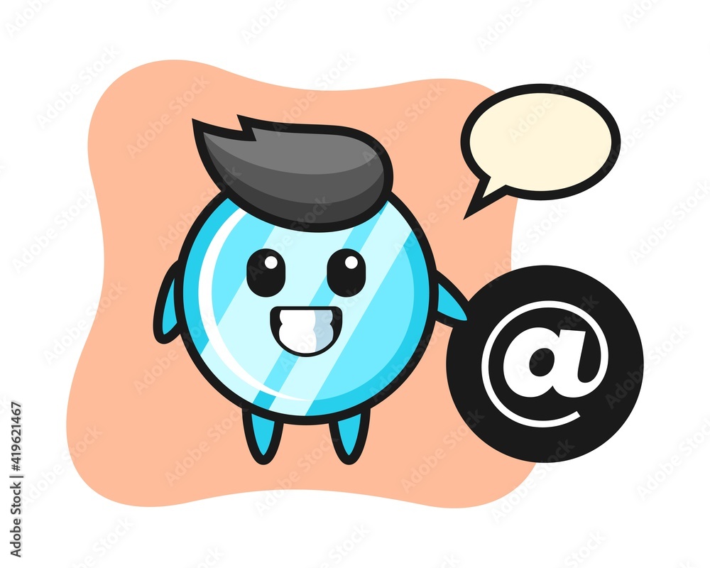 Cartoon illustration of mirror standing beside the At symbol Stock ...