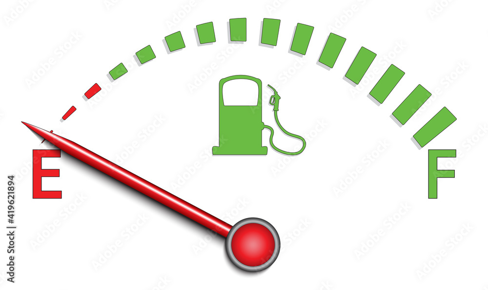 Vertical fuel gauge indicator vector design with green fuel pump and ...