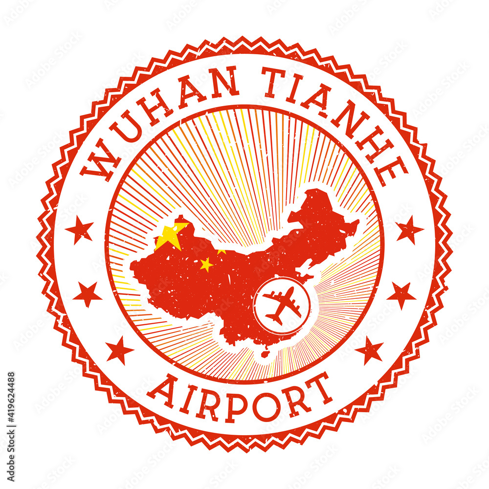 Wuhan Tianhe Airport stamp. Airport logo vector illustration. Wuhan ...