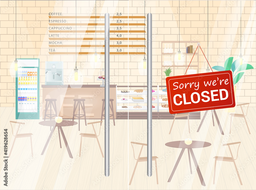 Illustration of concept about closing cafe or restaurant - food service ...