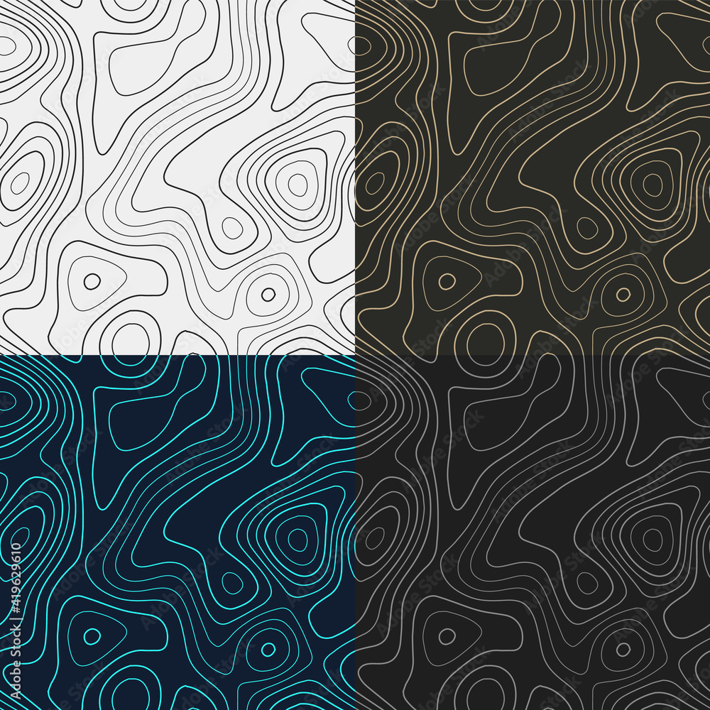 Topography patterns. Seamless elevation map tiles. Captivating isoline ...