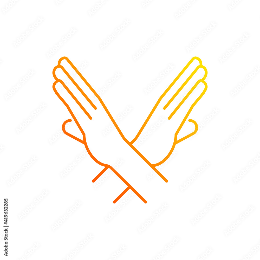 Crossed arms, stop gesture gradient linear vector icon. Request to stop ...