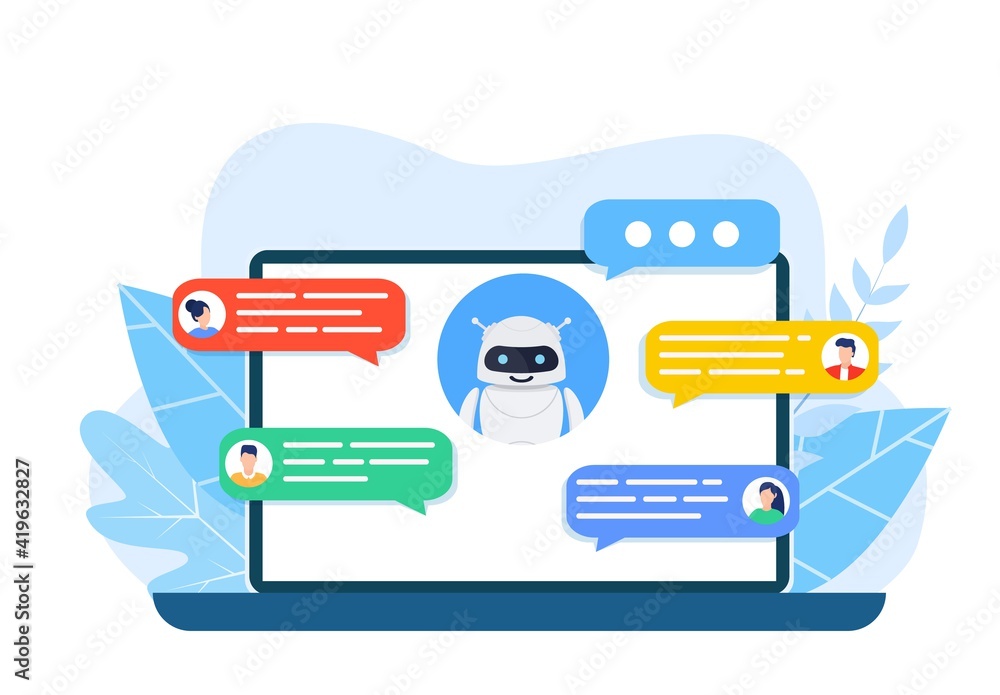 Chatbot robot concept. Dialog help service. User and bot speech ...