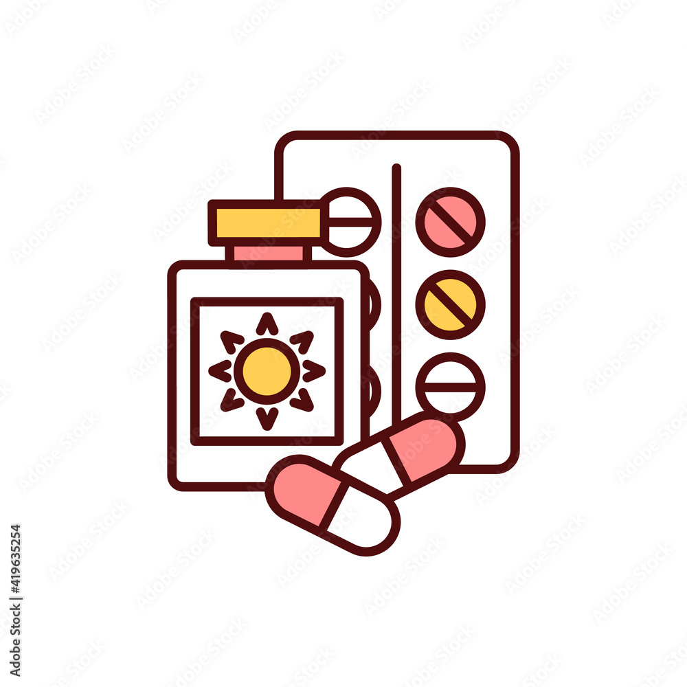Sun-sensitizing drugs RGB color icon. Allergic reaction. Photosensitive ...