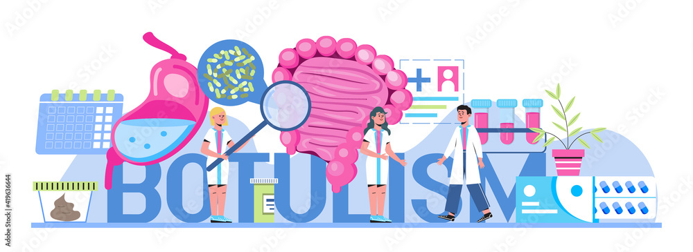 Botulism concept vector. Tiny doctors treat stomach, intestine. Food ...