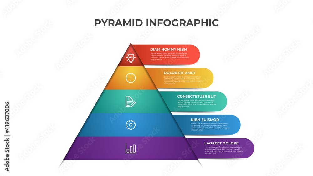 Pyramid infographic template with 5 levels, options, list diagram ...