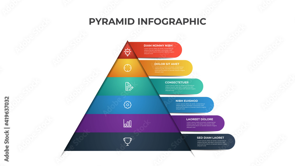 Pyramid infographic template with 6 levels, options, list diagram ...