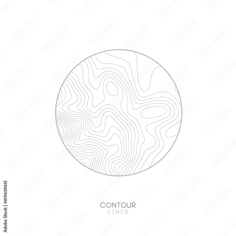 White Topographic map circle logo concept.Topo map elevation lines ...