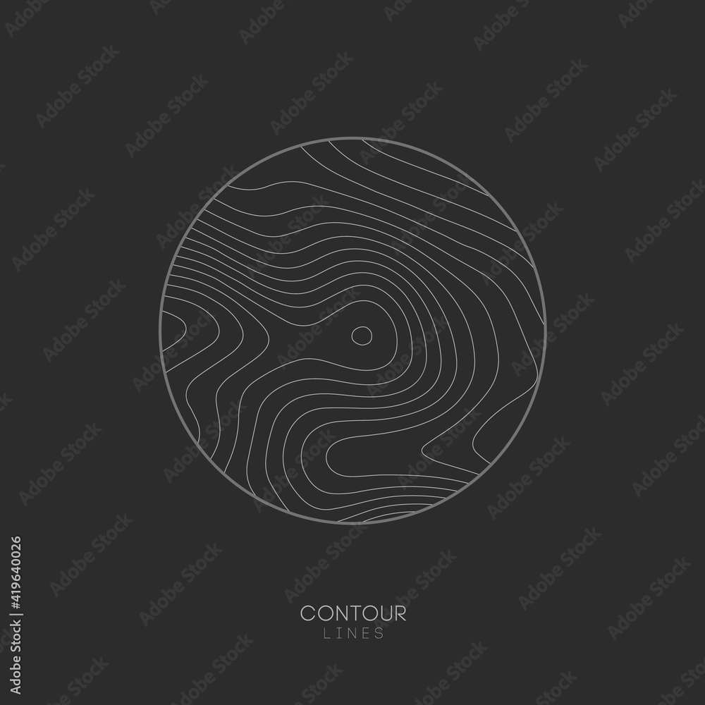 Topographic map circle logo concept on dark background. Topo map ...