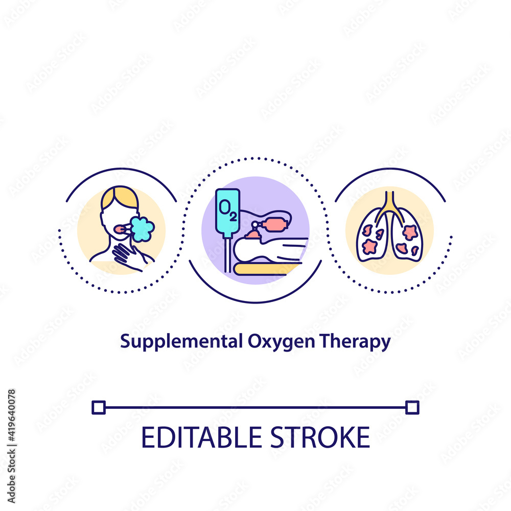 Supplemental oxygen therapy concept icon. Use of oxygen as medical ...