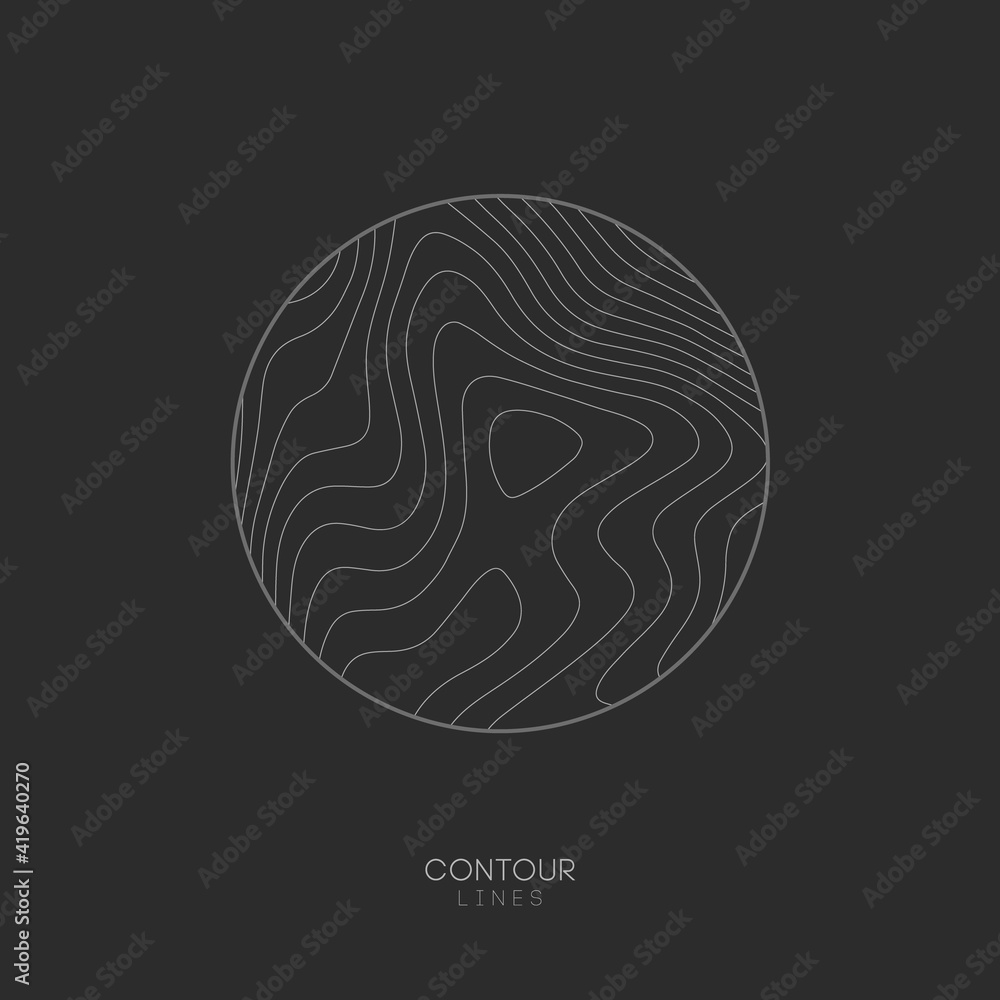 Topographic map circle logo concept on dark background. Topo map ...