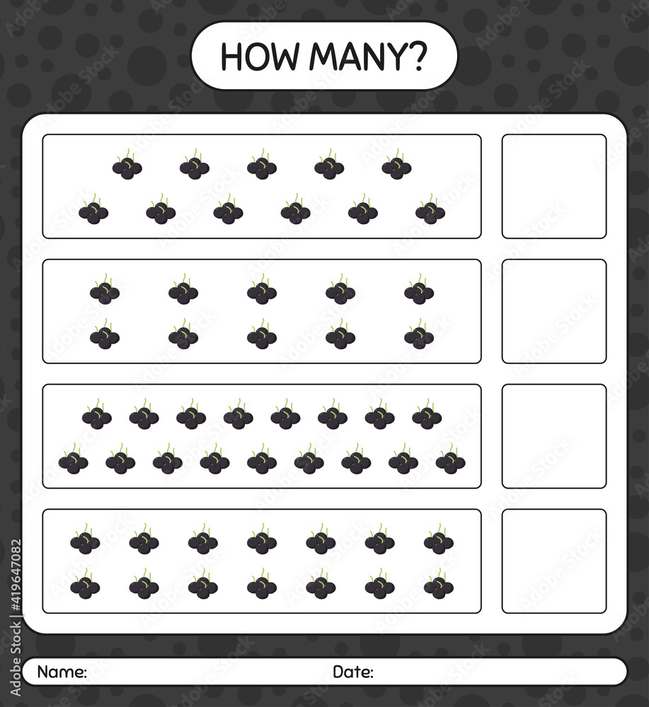 How many counting game with farrkleberry worksheet for preschool kids ...