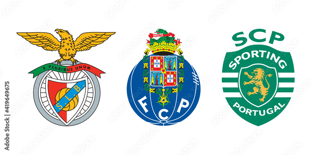 Benfica, Porto and Sporting logo emblem football Portugal. Editorial ...