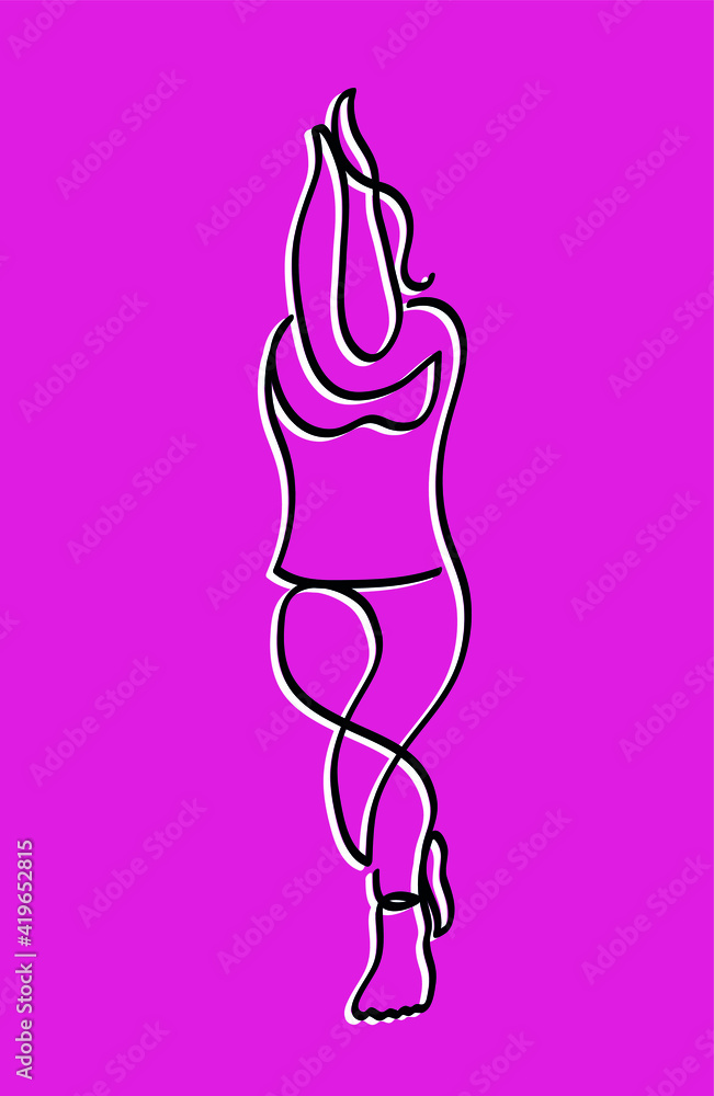 One line drawing of yoga eagle pose. One continuous line drawing of ...