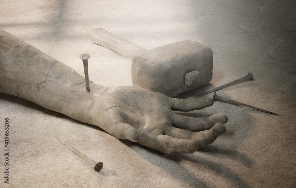 Hand of Christ Nailed Symbolic of Crucifixion 3D Rendering Stock ...