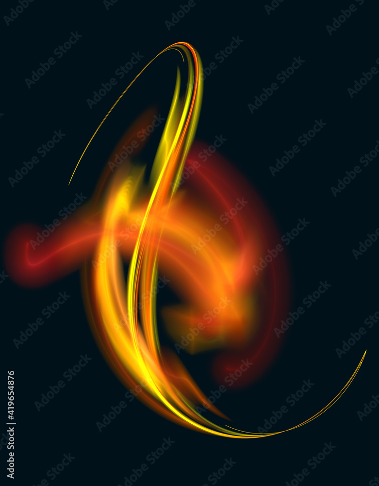 Bright fiery stroke on dark background. Expressive artwork in red hot ...