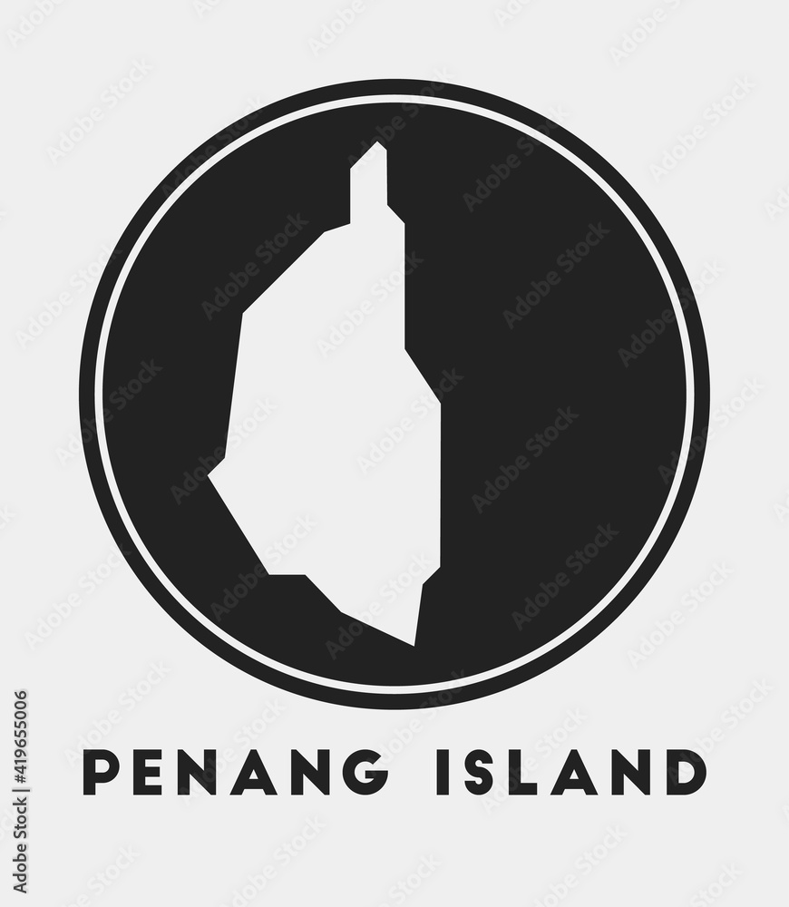 Penang Island icon. Round logo with island map and title. Stylish ...