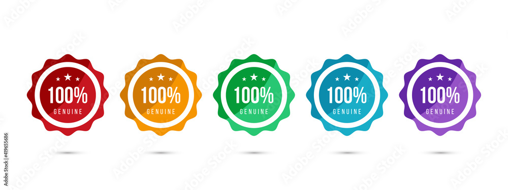 100% genuine logo or icon badge with stars in rounded guarantee shape ...