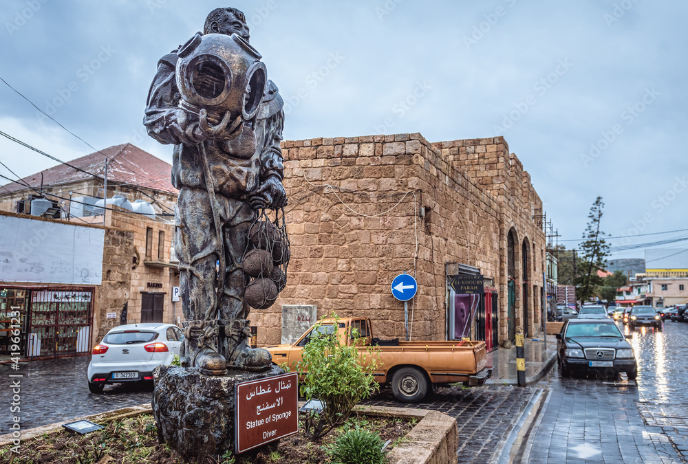 Batroun, Lebanon - March 6, 2020: Sponge diver statue in Batroun ...