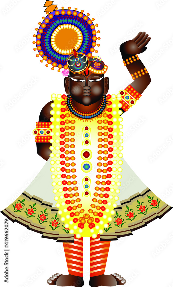 Shrinathji or Lord Krishna with cows, painting Stock Vector | Adobe Stock