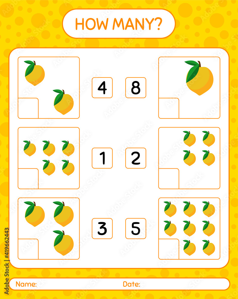How many counting game with eggfruit worksheet for preschool kids, kids ...