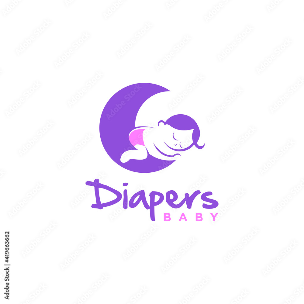 Baby Diaper Logo Graphic Design Template Cute Baby Sleep Cartoon Vector ...