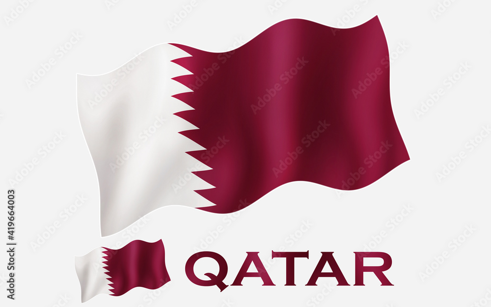 Qatar flag illustration with fabric texture with QATAR text with White ...