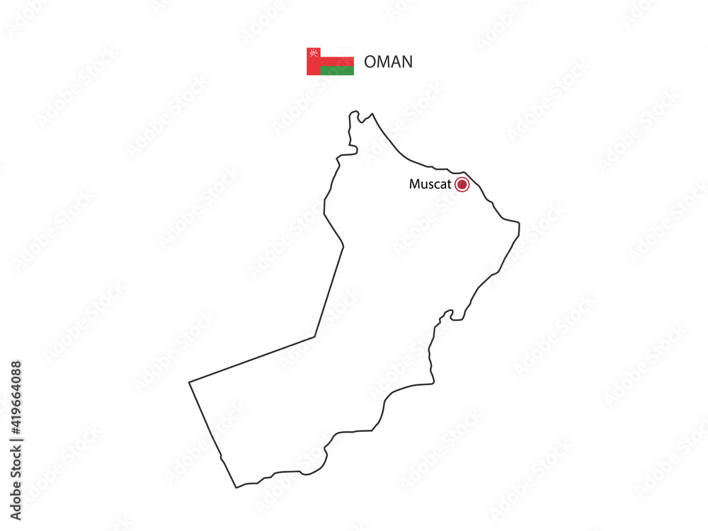 Hand draw thin black line vector of Oman Map with capital city Muscat ...