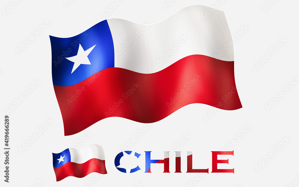 Chile flag illustration with fabric texture with CHILE text with White ...