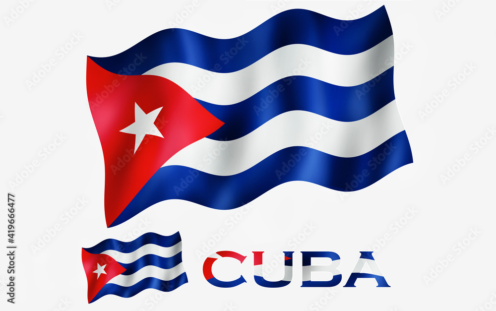 Cuba flag illustration with fabric texture CUBA and text with White ...