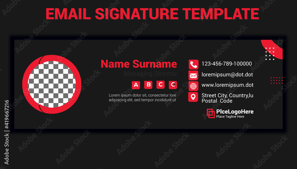 Corporate email signature template design vector with space for place ...