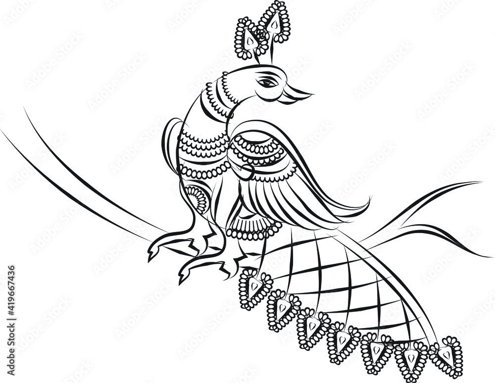 Kalamkari Indian traditional art on linen fabrics. peacock designs for ...
